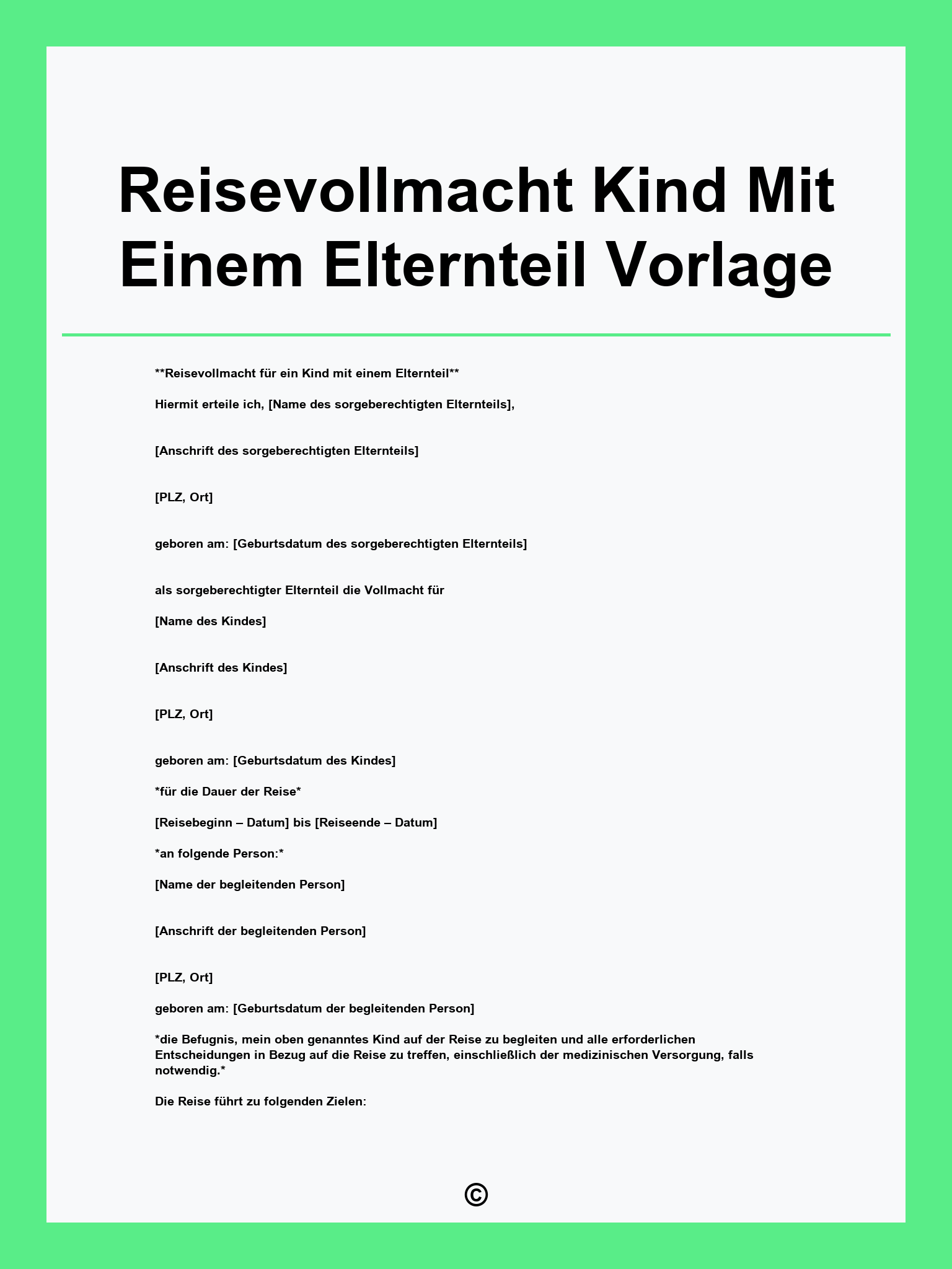 Reisevollmacht Kind Mit Einem Elternteil Vorlage
