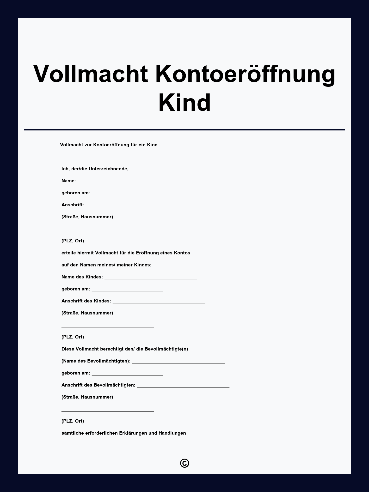Vollmacht Kontoeröffnung Kind